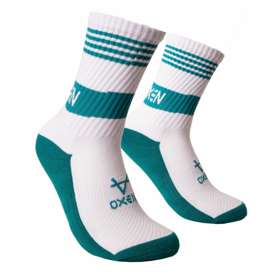 Oxen Band Crew Socks White/Teal - Elite Pro Sports